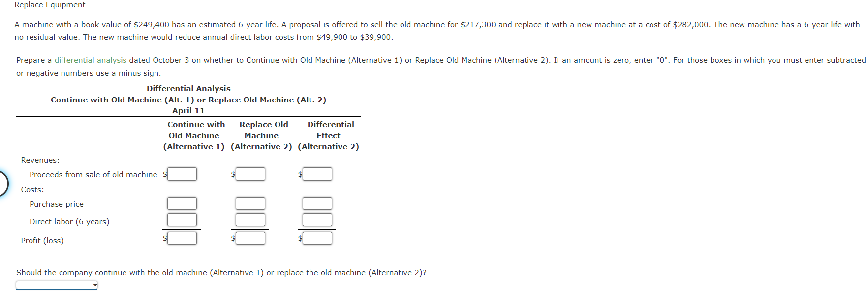 Solved Replace Equipmentno residual value. The new machine | Chegg.com