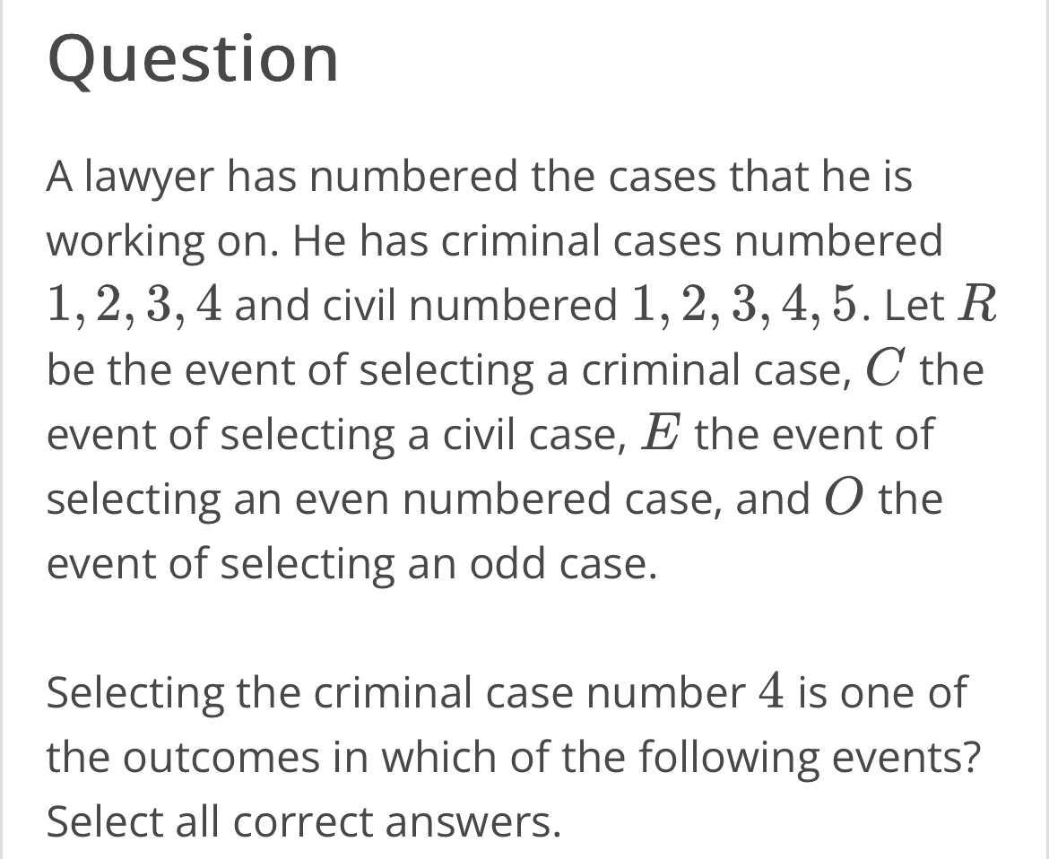Solved QuestionA lawyer has numbered the cases that he is | Chegg.com