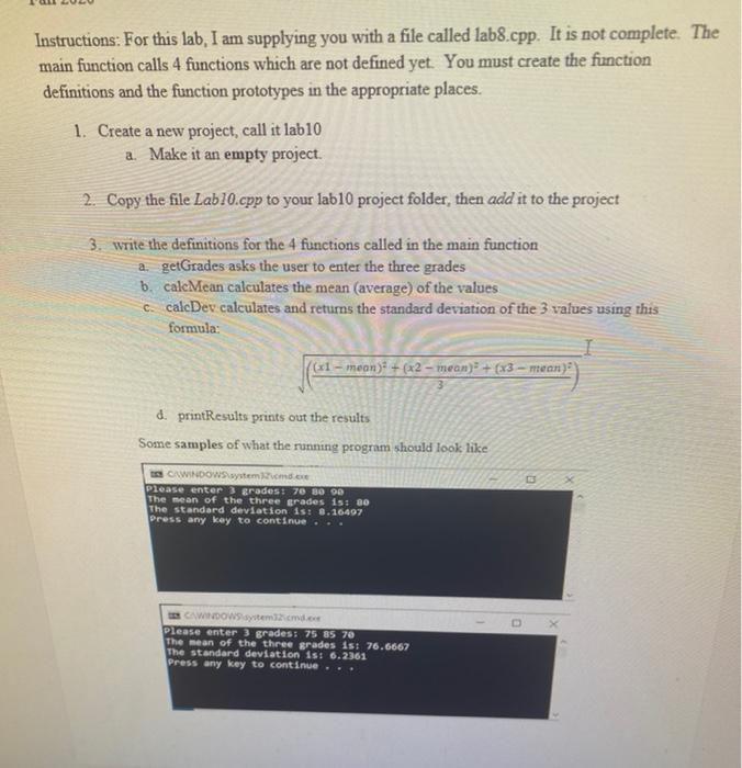 Solved Instructions: For this lab, I am supplying you with a | Chegg.com