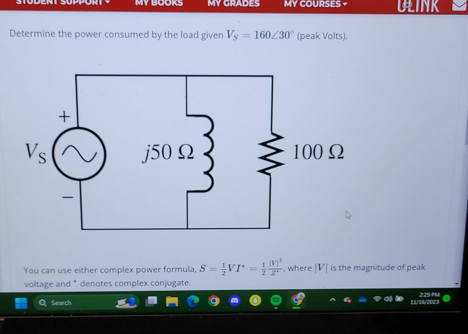 Solved Determine the power consumed by the load given | Chegg.com