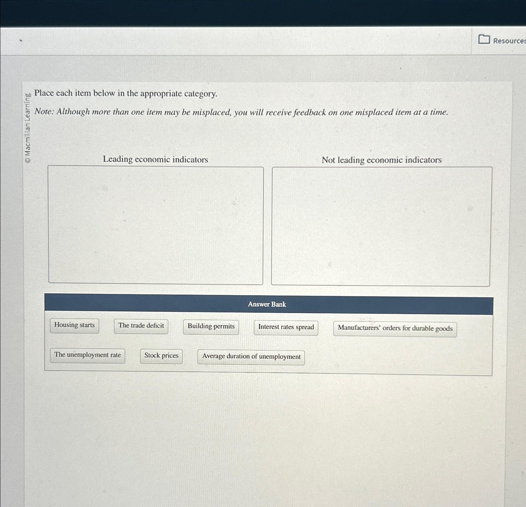 Solved Resource:?60 ﻿Place each item below in the | Chegg.com