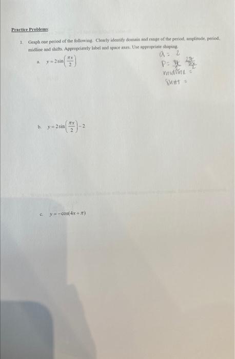 Solved 1. Graph one period of ithe following. Clearly | Chegg.com