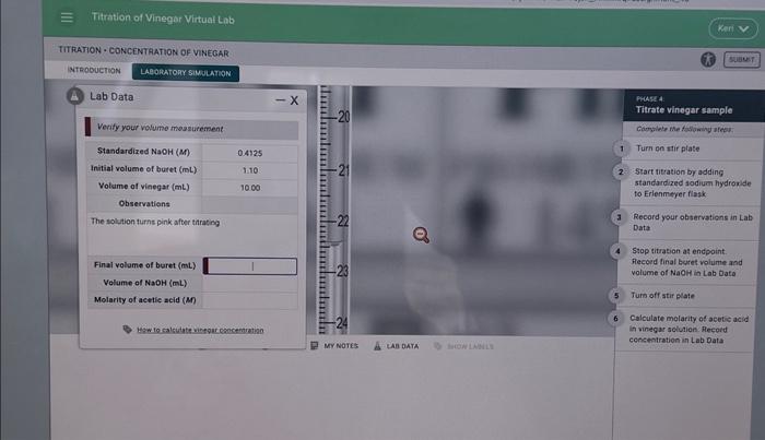 Solved Titration of Vinegar Virtual Lab TITRATION - | Chegg.com