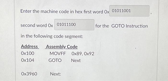Solved Enter the machine code in hex first word 0x second | Chegg.com