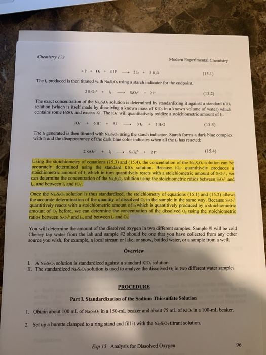 Analysis for Dissolved Oxygen DATA AND REPORT SHEET | Chegg.com