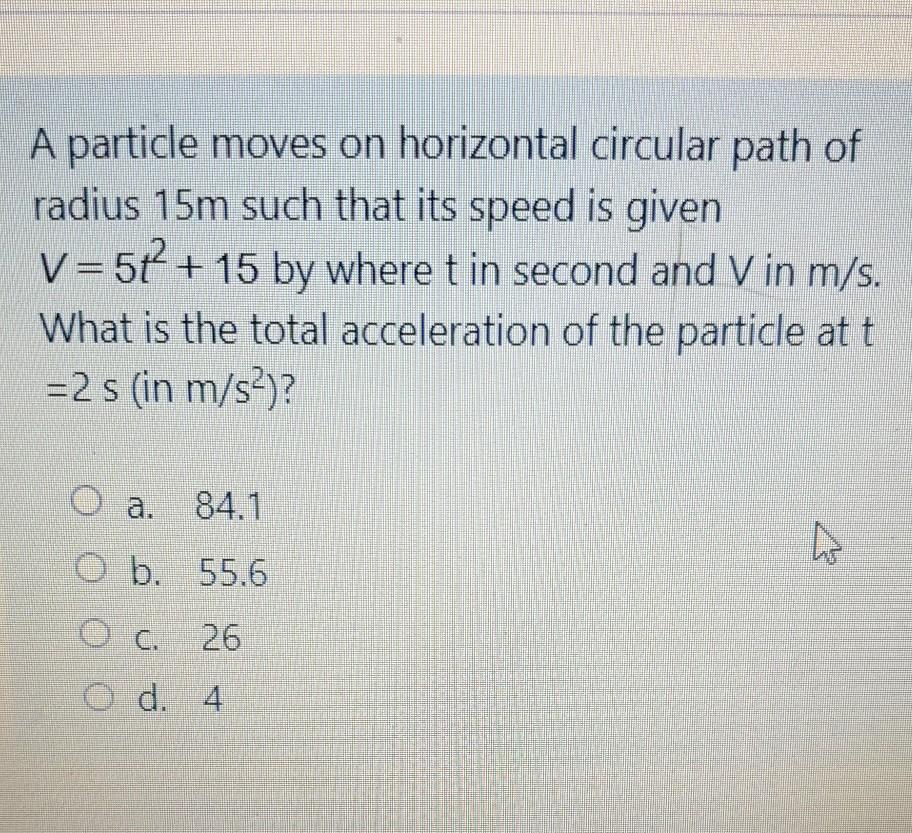 Solved A particle moves on horizontal circular path of | Chegg.com