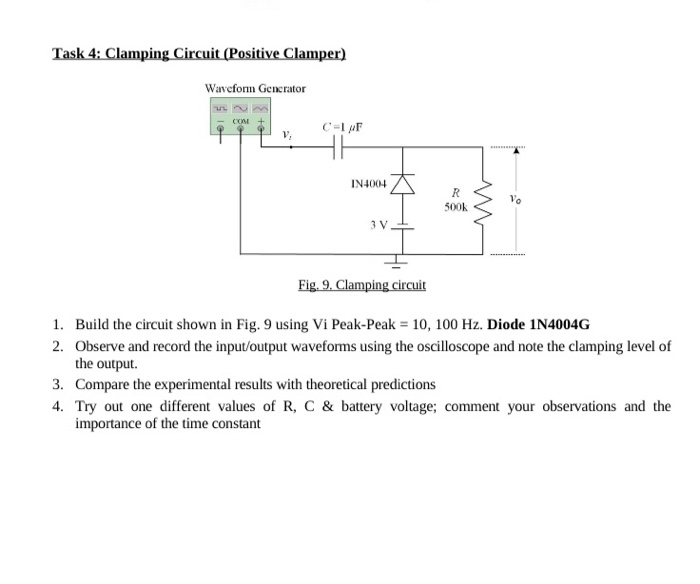 Solved Task 4: Clamping Circuit (Positive Clamper) Waveforn | Chegg.com Solved Task 4: Clamping Circuit (Positive Clamper) Waveforn | Chegg.com