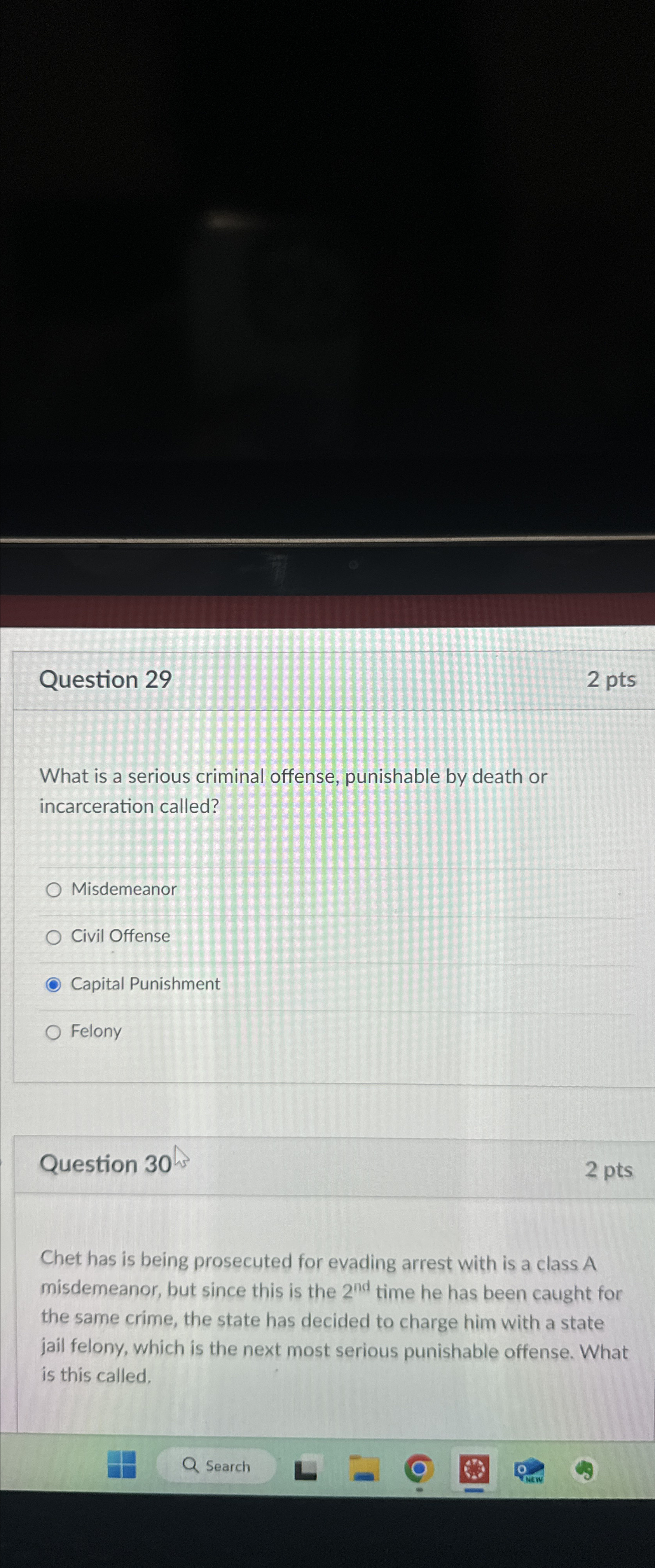 Solved Question 292ptsWhat is a serious criminal offense, | Chegg.com