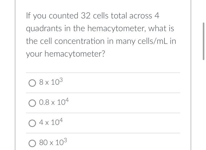 Solved If you counted 32 cells total across 4 quadrants in | Chegg.com