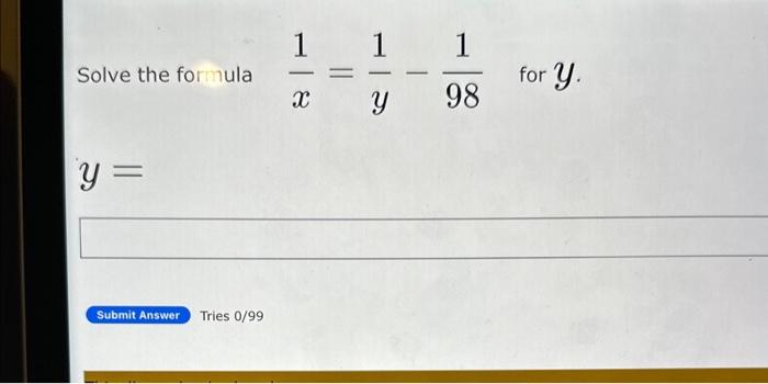 Solved Solve the formula x1=y1−981 y= | Chegg.com