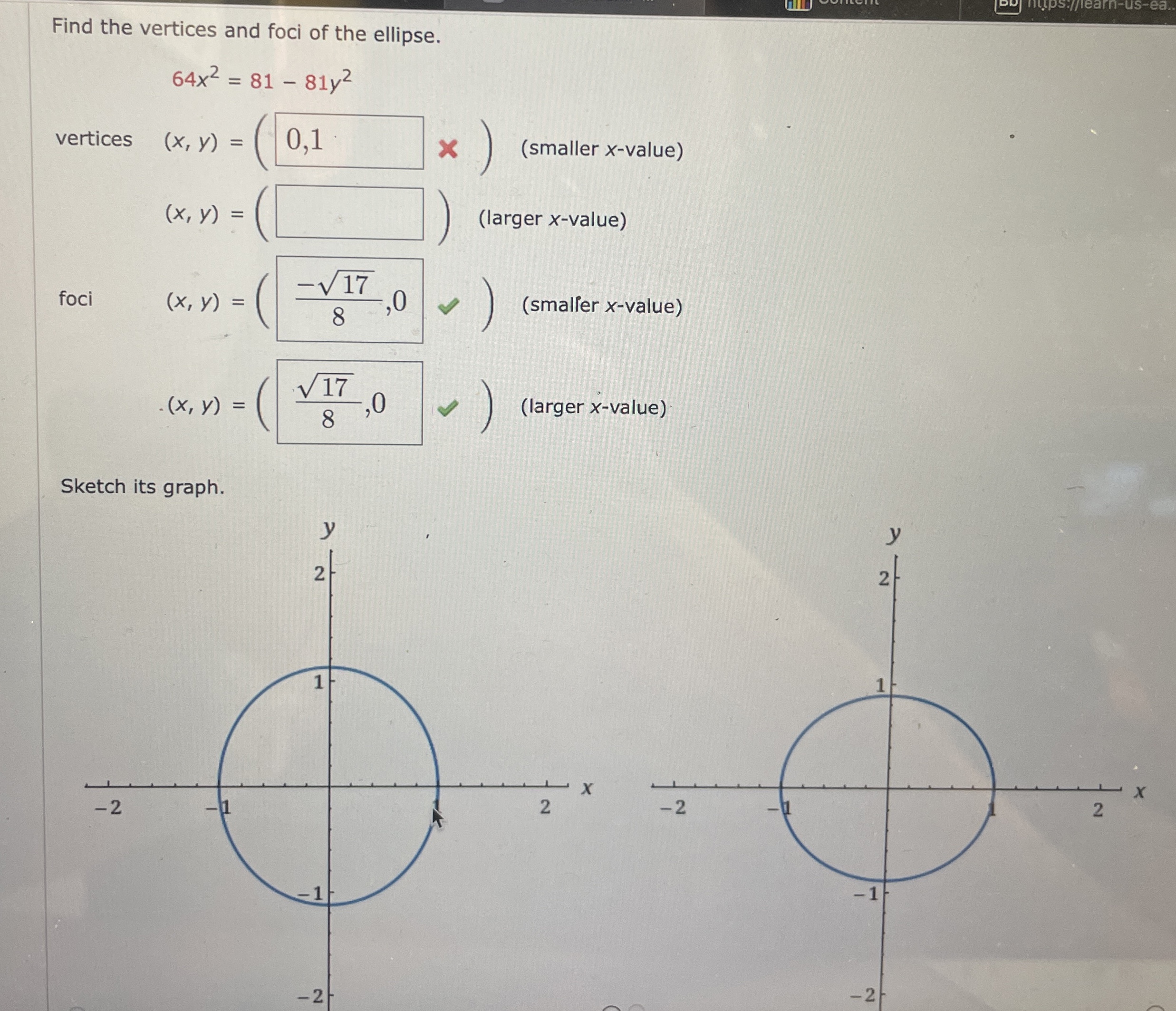 Solved Find the vertices and foci of the | Chegg.com