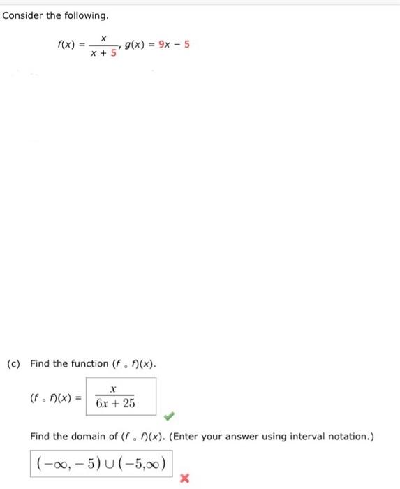 Solved Consider the following. f(x)=x+5x,g(x)=9x−5 (c) Find | Chegg.com
