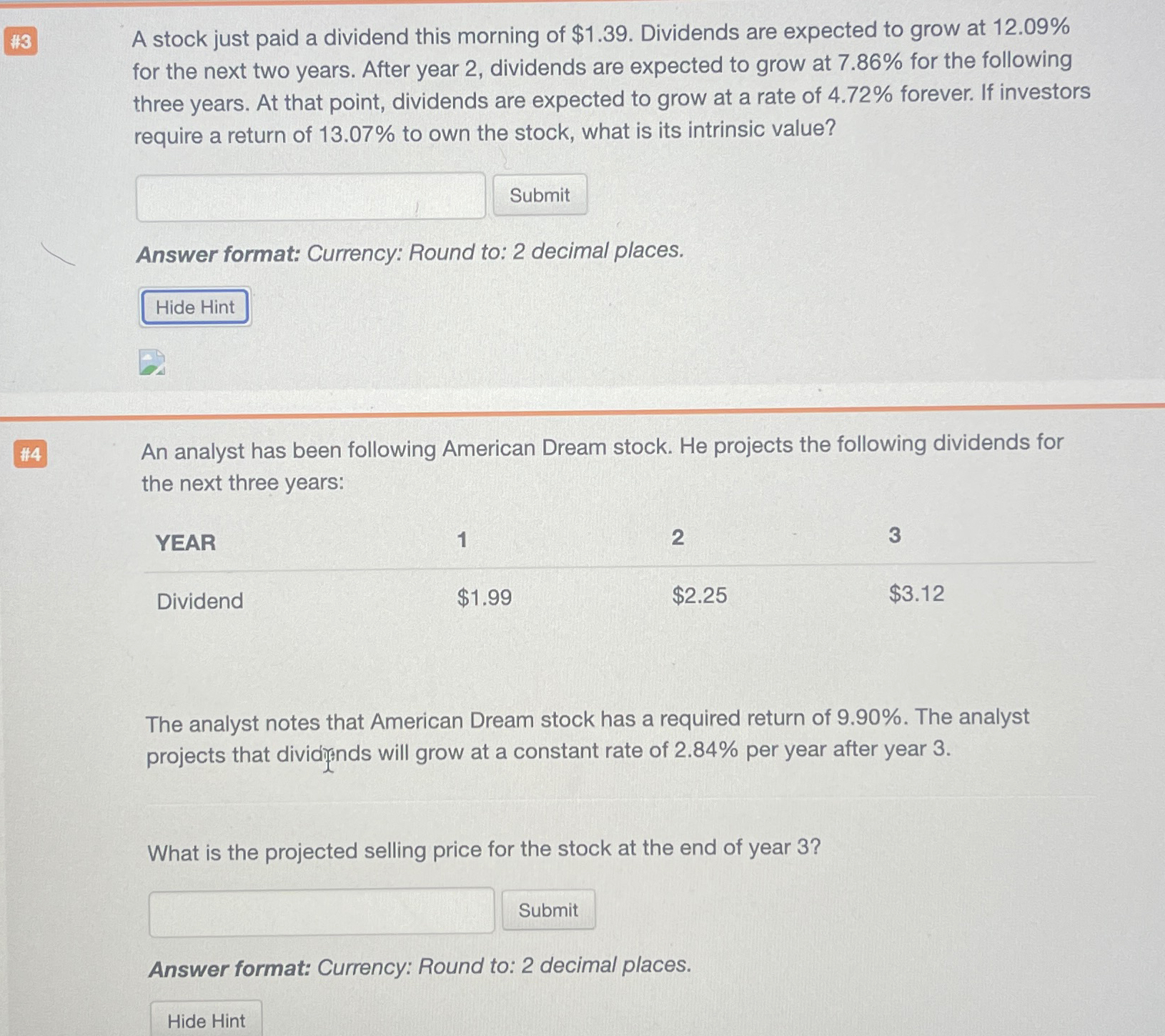 Solved #3A stock just paid a dividend this morning of $1.39. | Chegg.com