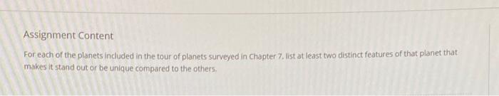 Solved Assignment Content For each of the planets induded in | Chegg.com