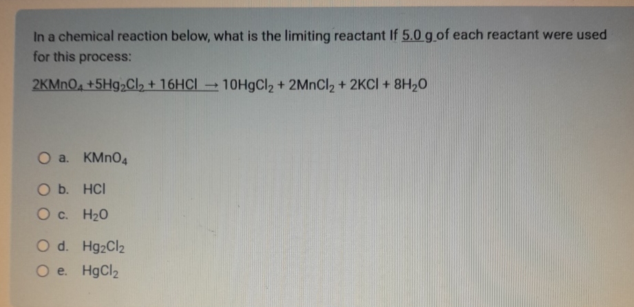 Solved In a chemical reaction below, what is the limiting | Chegg.com