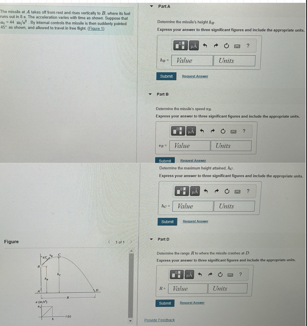 Solved The missile at A takes off from rest and rises | Chegg.com