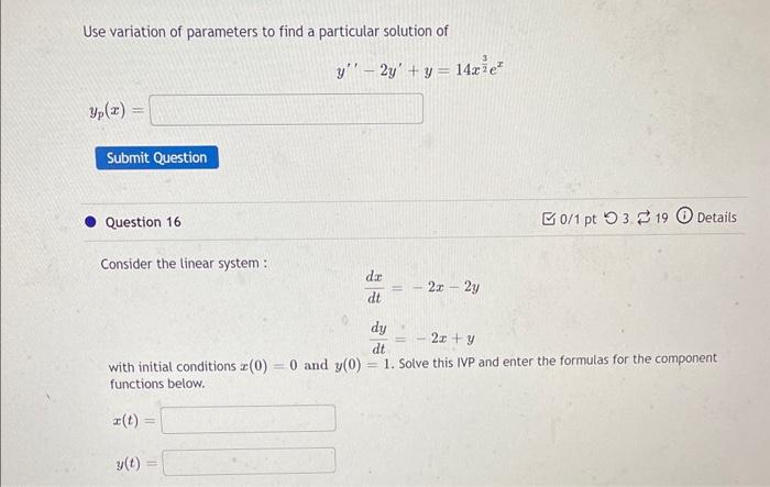 Solved Use variation of parameters to find a particular | Chegg.com