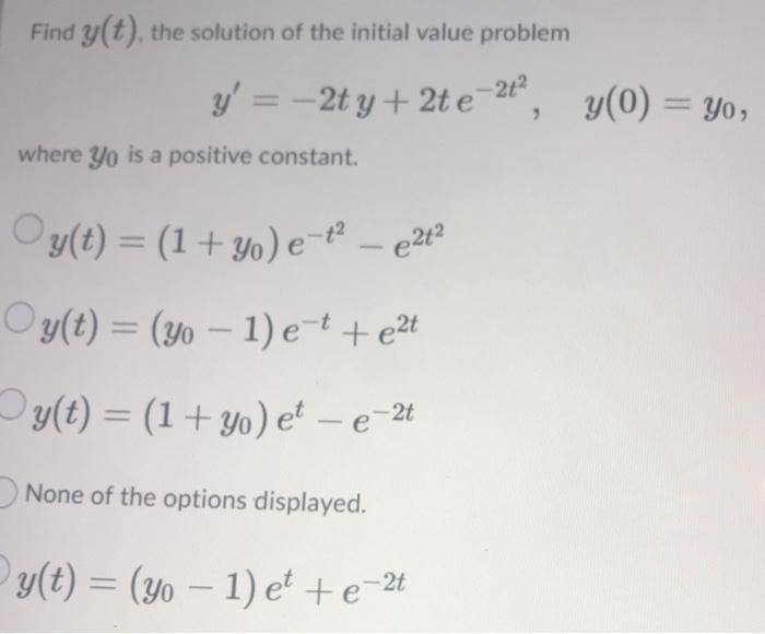 Solved Find y(t), the solution of the initial value problem | Chegg.com