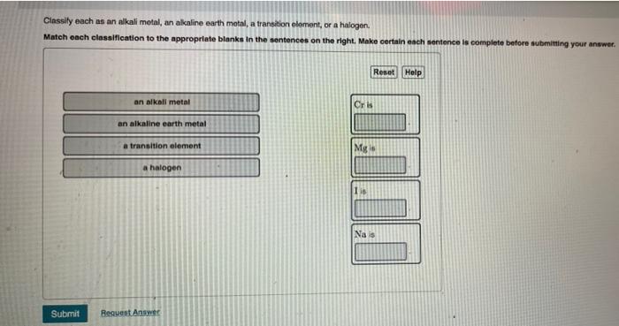 Solved Classify each as an alkali metal, an alkaline earth | Chegg.com
