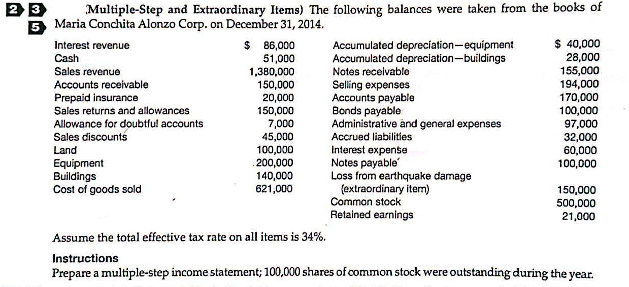 Solved 23 ﻿Multiple-Step and Extraordinary Items) ﻿The | Chegg.com