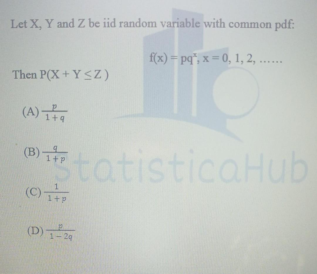 Solved Let X,Y and Z be iid random variable with common pdf: | Chegg.com