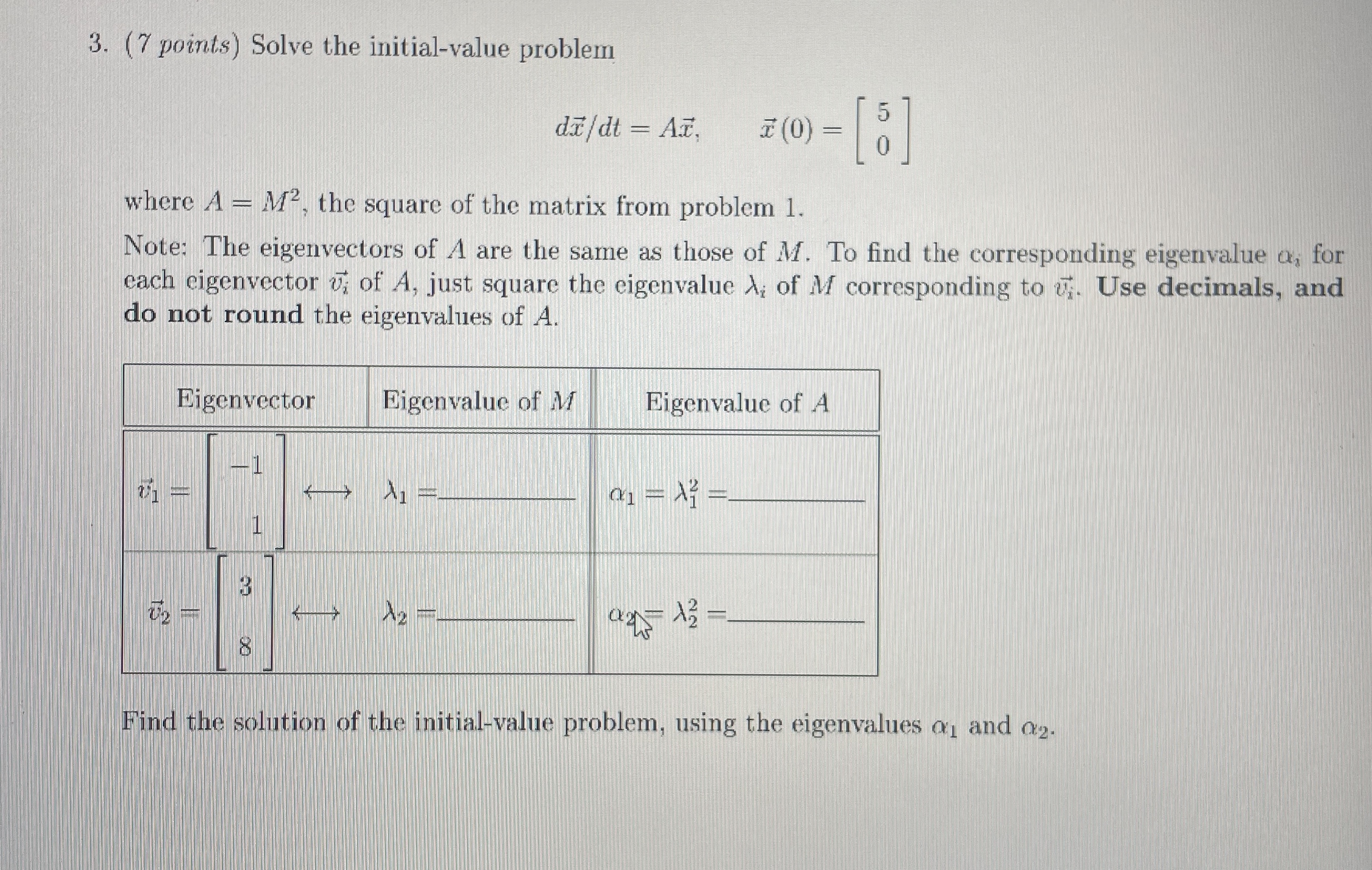 Solved (7 ﻿points) ﻿Solve the initial-value | Chegg.com