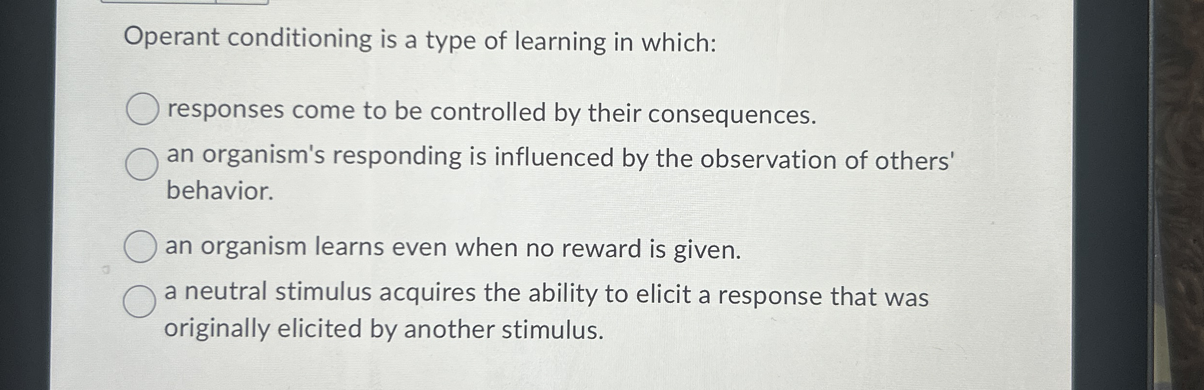 Solved Operant conditioning is a type of learning in | Chegg.com