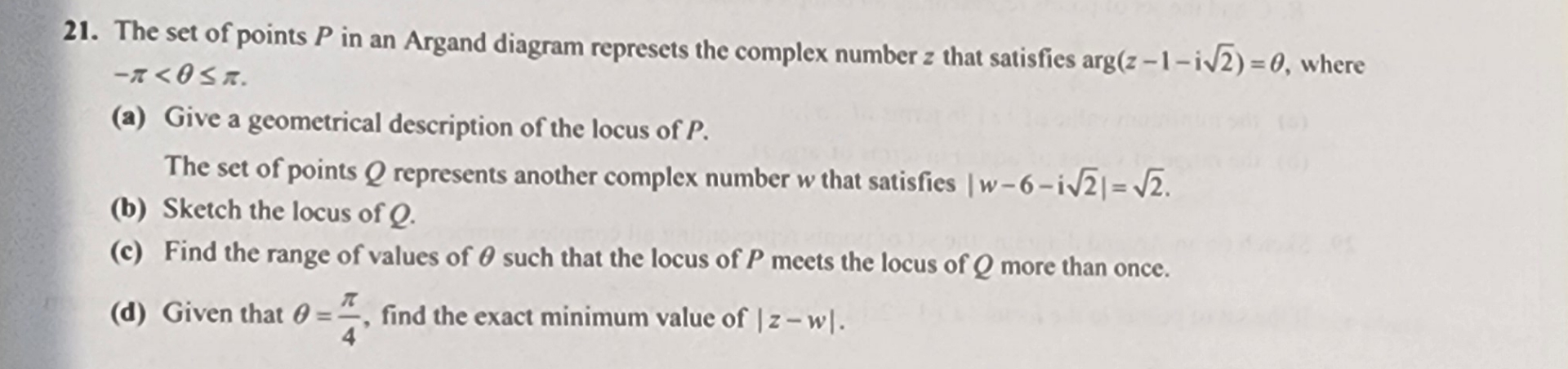 Solved The set of points P ﻿in an Argand diagram represets | Chegg.com