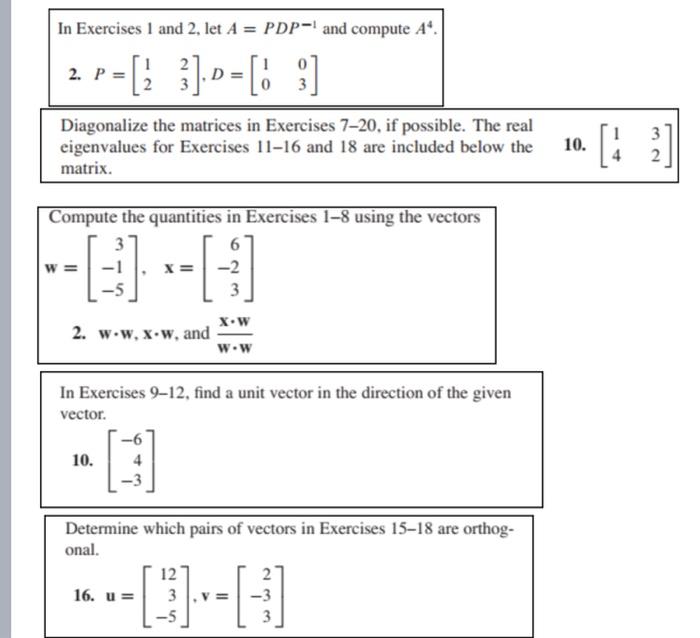 Solved In Exercises 1 and 2. let A = PDP- and compute A. 0 | Chegg.com