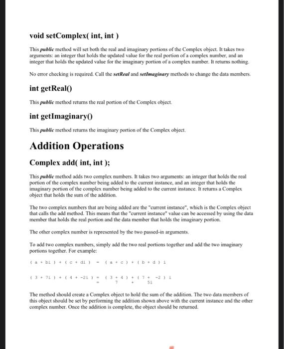 Solved Void Setcomplexint Int This Publie Method Will 8874