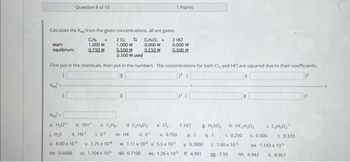 Solved Calculate the Keq from the given concentrations, all | Chegg.com