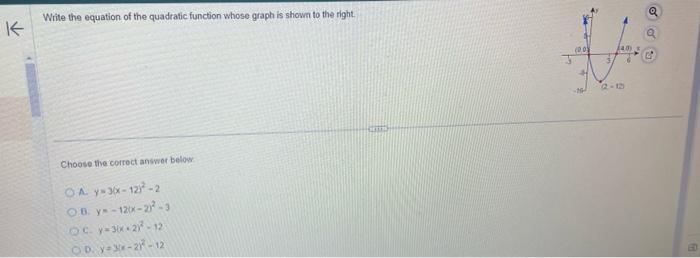Solved Write the equation of the quadratic function whose | Chegg.com