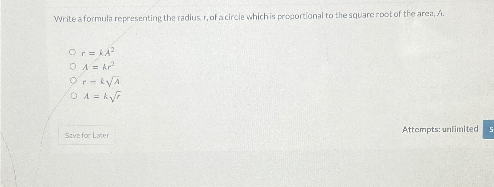 Solved Write a formula representing the radius, r, ﻿of a | Chegg.com