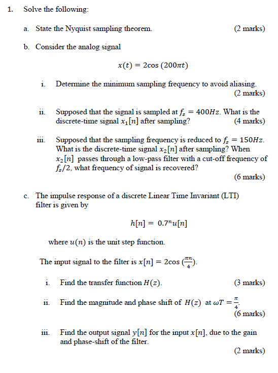 Solved Solve the following:a. ﻿State the Nyquist sampling | Chegg.com