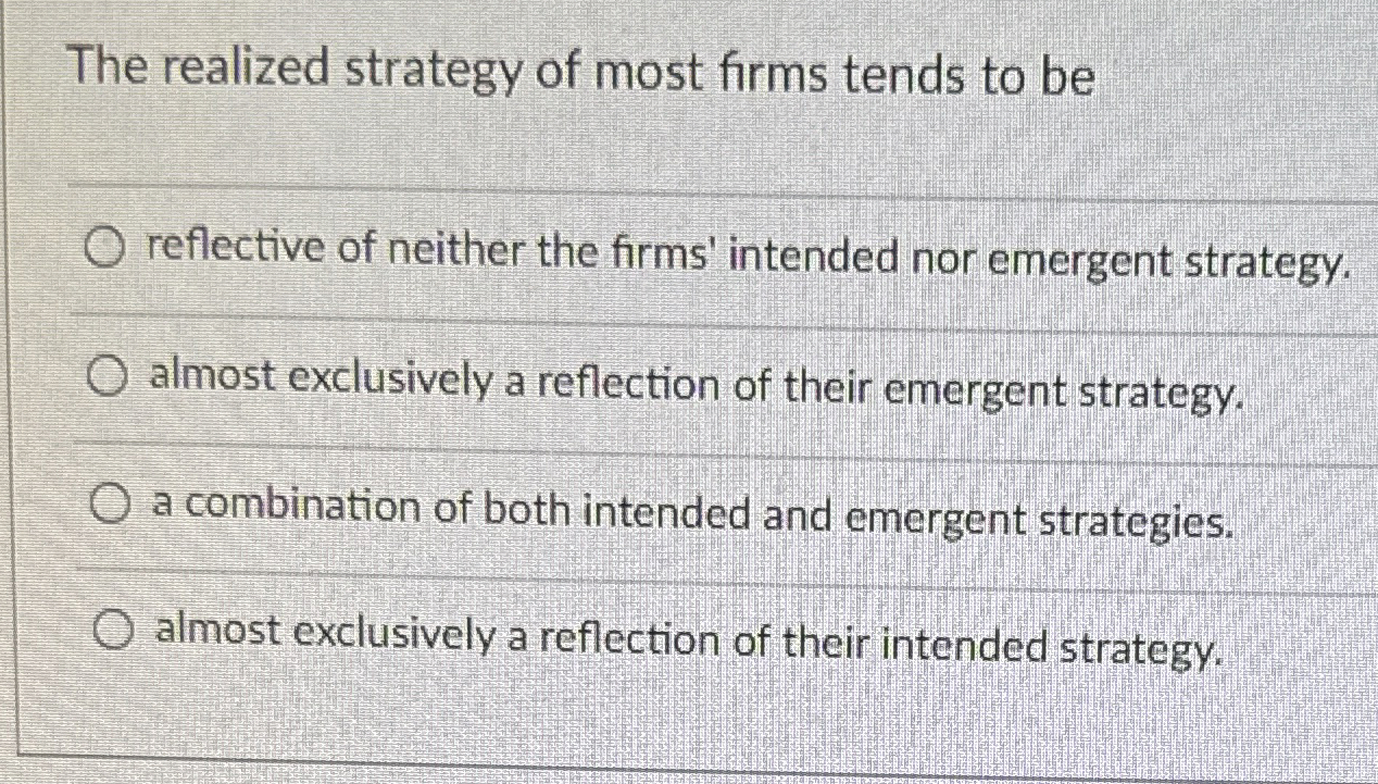 Solved The realized strategy of most firms tends to | Chegg.com