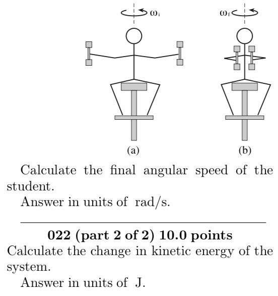 Solved A student sits on a rotating stool holding two 2 kg | Chegg.com