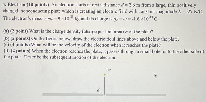 Solved 4. Electron (10 points) An electron starts at rest a | Chegg.com