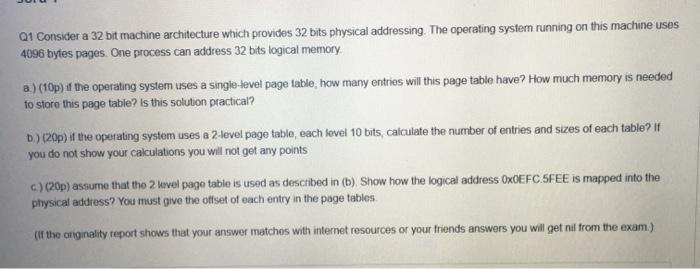 Solved Q1 Consider a 32 bit machine architecture which | Chegg.com