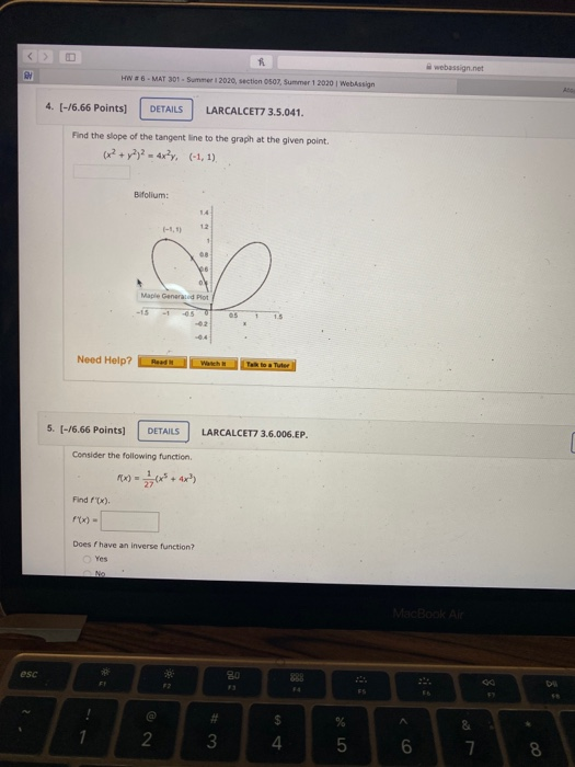 Solved webassign.net HW #6 - MAT 301. Summer 2020, section | Chegg.com