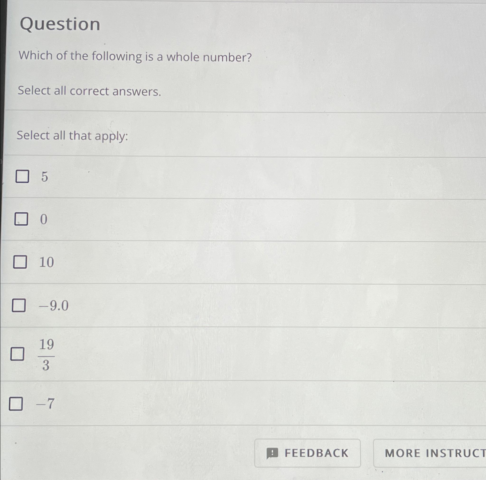 Solved QuestionWhich of the following is a whole | Chegg.com