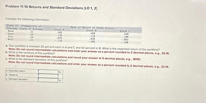 Solved Problem 11-10 Returns and Standard Deviations [LO 1, | Chegg.com