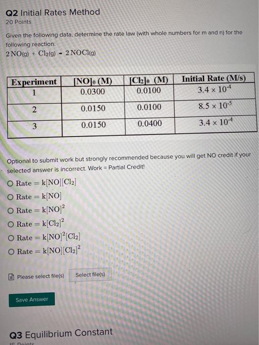 Solved Q2 Initial Rates Method 20 Points Given the following | Chegg.com