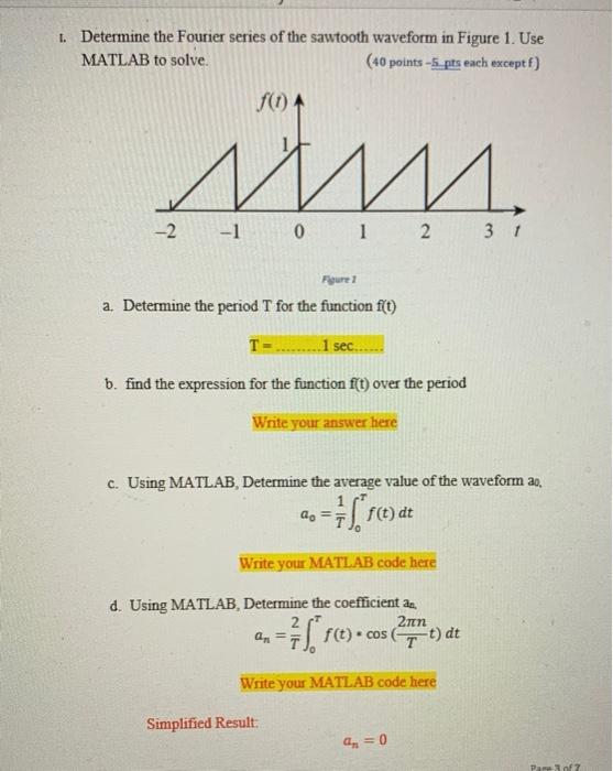 1. Determine the Fourier series of the sawtooth | Chegg.com