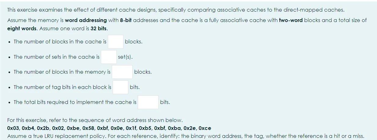 Solved This exercise examines the effect of different cache | Chegg.com