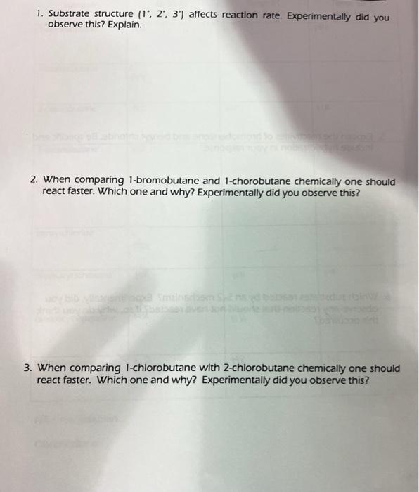 Solved 1. Substrate structure (1∗,2∗,3′) affects reaction | Chegg.com