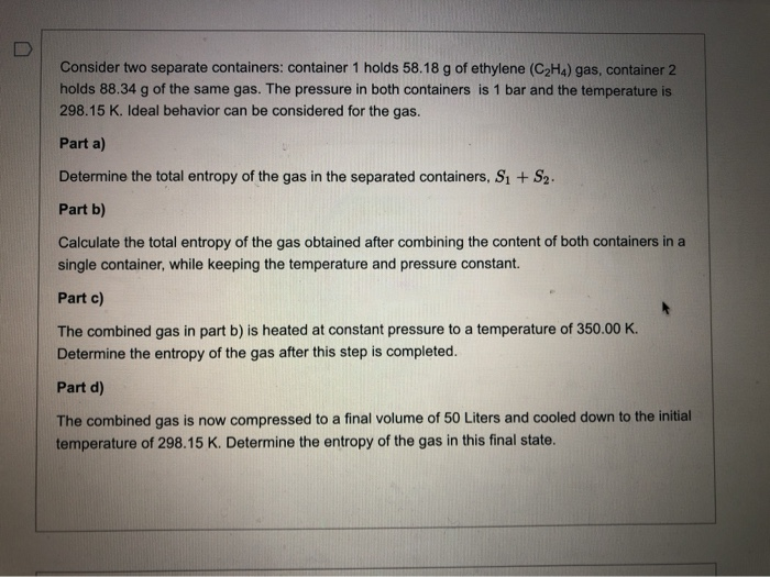 Consider two separate containers: container 1 holds | Chegg.com