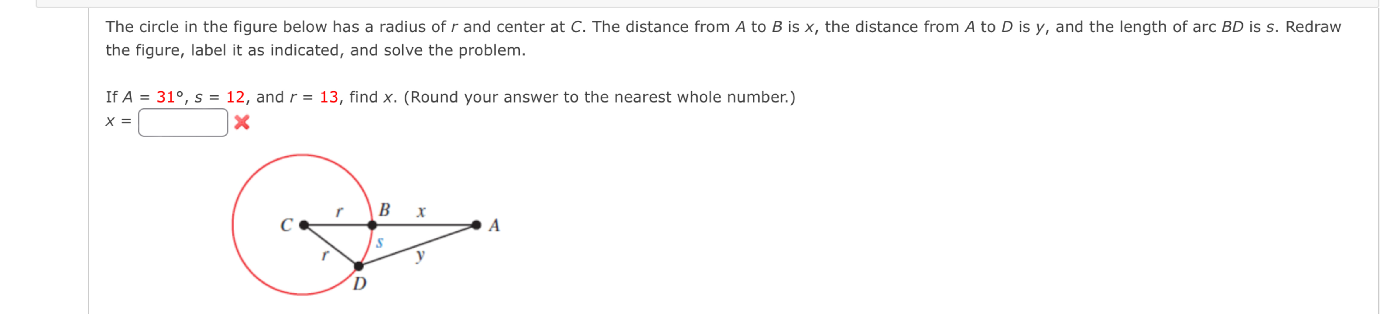 Solved The circle in the figure below has a radius of r ﻿and | Chegg.com