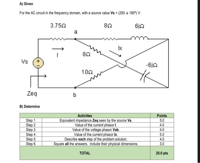 Solved For the AC circuit in the frequency domain, with a | Chegg.com