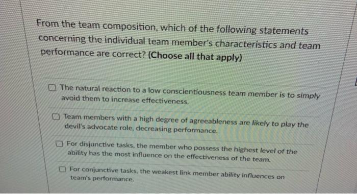 Solved From the team composition, which of the following | Chegg.com