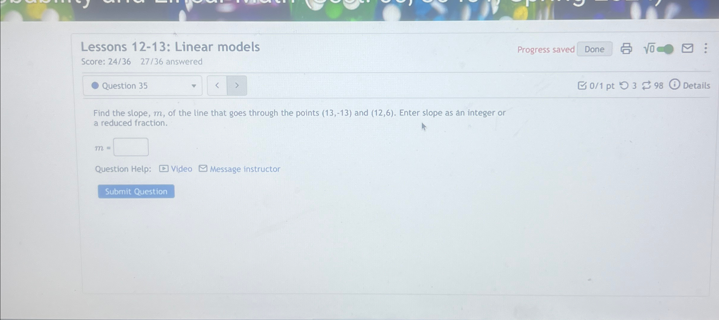 Solved Lessons 12-13: Linear modelsProgress savedDoneScore: | Chegg.com